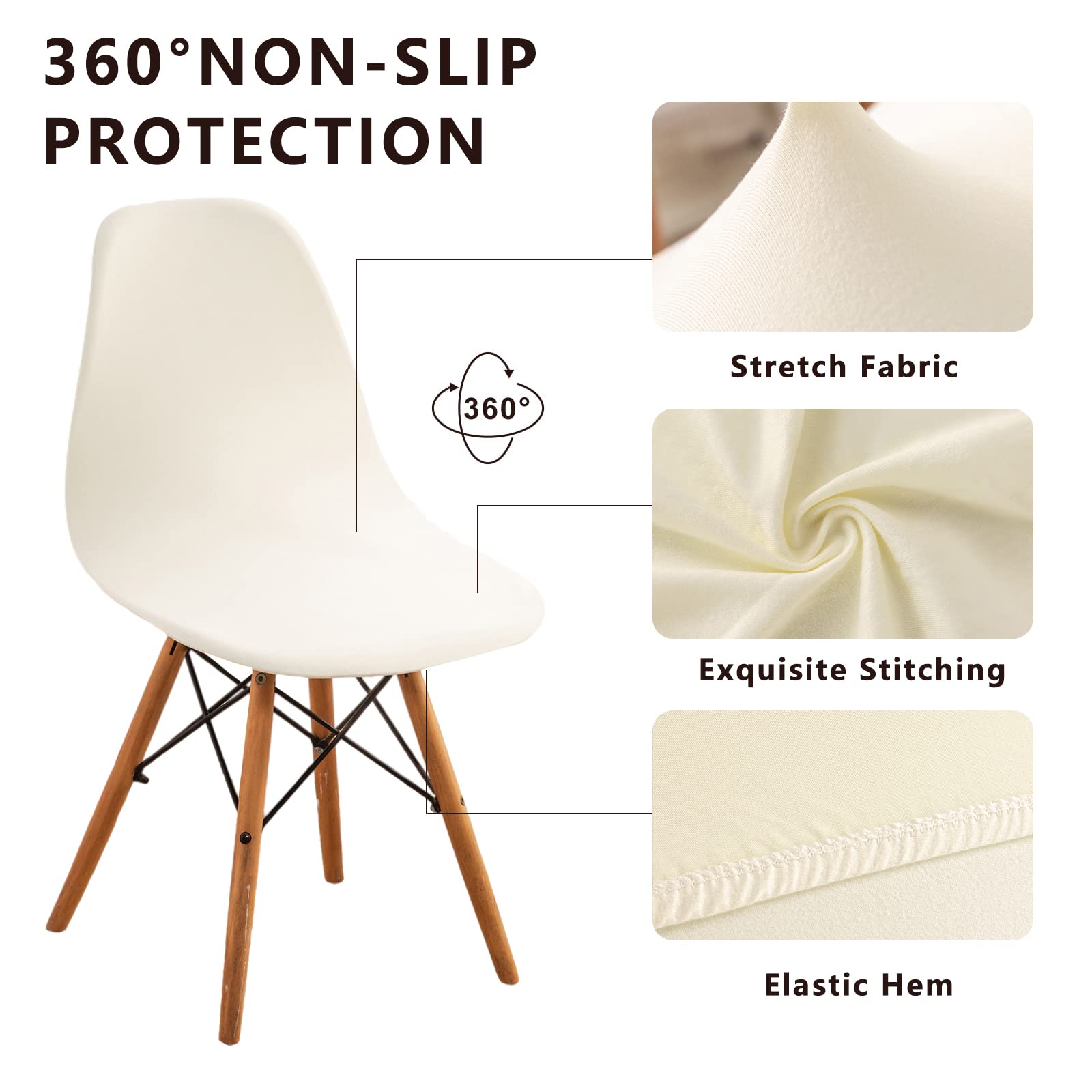 NILUOH Shell Chair Cover Mid Century Modern Dining Chair Covers Lounge Armless Chairs Covers for Kitchen,Dining Room,Set of 4,Creamy-White