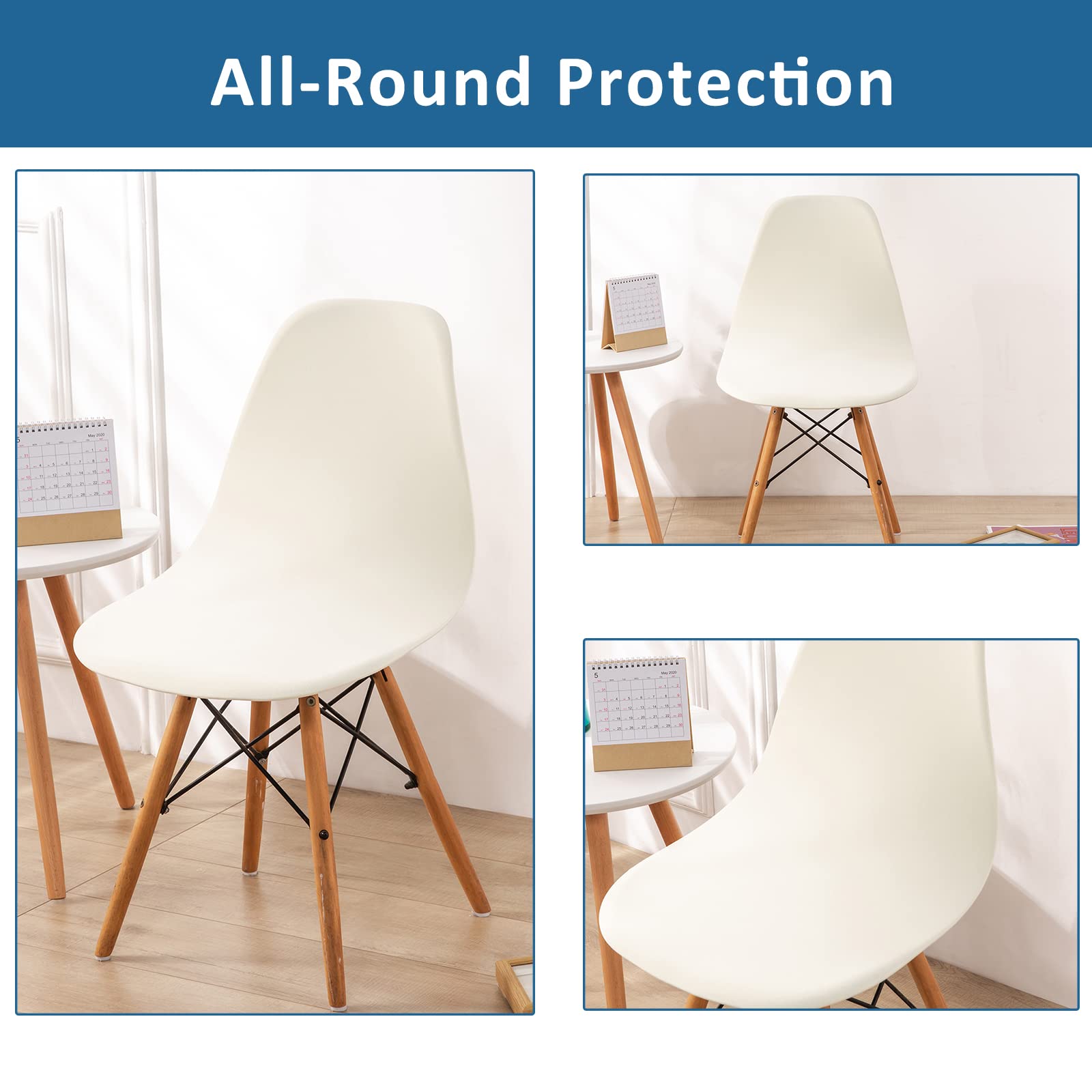 NILUOH Shell Chair Cover Mid Century Modern Dining Chair Covers Lounge Armless Chairs Covers for Kitchen,Dining Room,Set of 4,Creamy-White