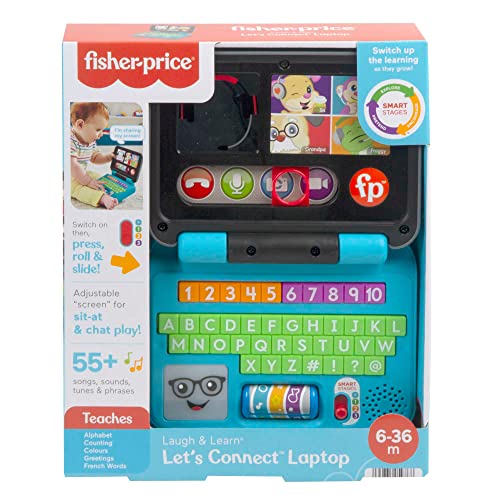 Fisher-Price Laugh & Learn Let's Connect Laptop - UK English Edition, Electronic Toy with Smart Stages Learning Content for Infants and Toddlers, HGW96