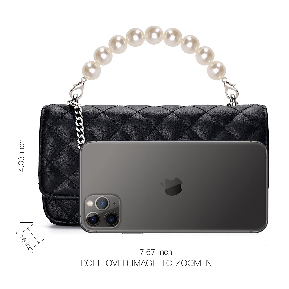 GM LIKKIE Clutch Purse for Women, Evening Envelope Quilted Wallet Bag, Crossbody Foldover Pearl Wedding Shoulder Handbag (Black)
