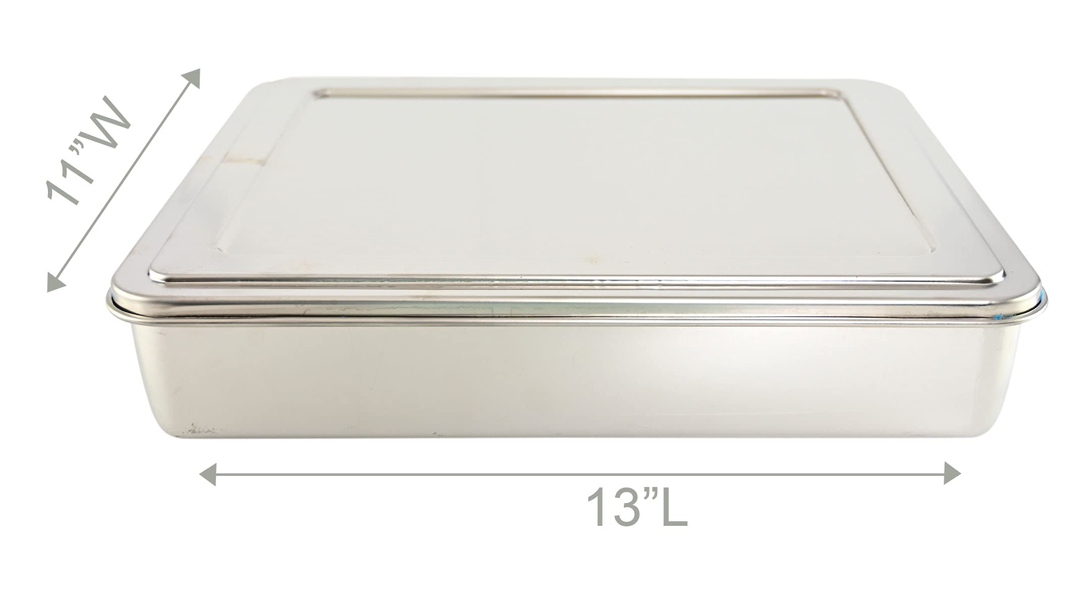 Home-X Stainless-Steel Cake Pan with Lid, Rectangular Cake Pan With Lid, Baking Tray for Cakes, Oven-Safe Pan, Large Metal Baking Pan, 13" L x 11" W x 2 ½” D, Stainless Steel