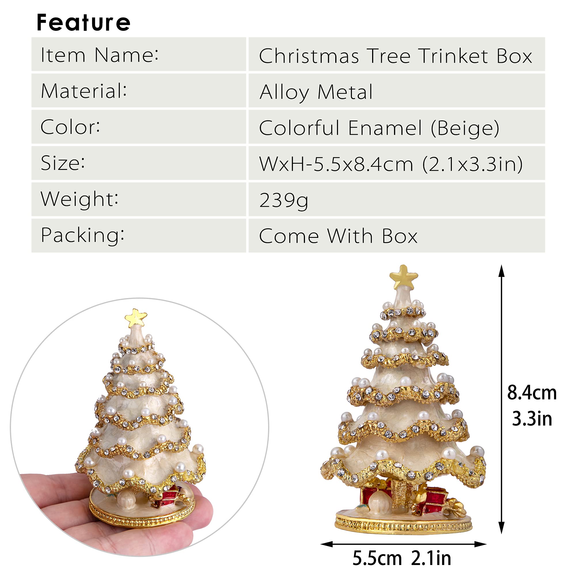 QFkris Christmas Tree Jewelry Trinket Boxes Hand Painted Enameled with Shinning Rhinestones, Ring Holder, A Surprise Gift Christmas Decor