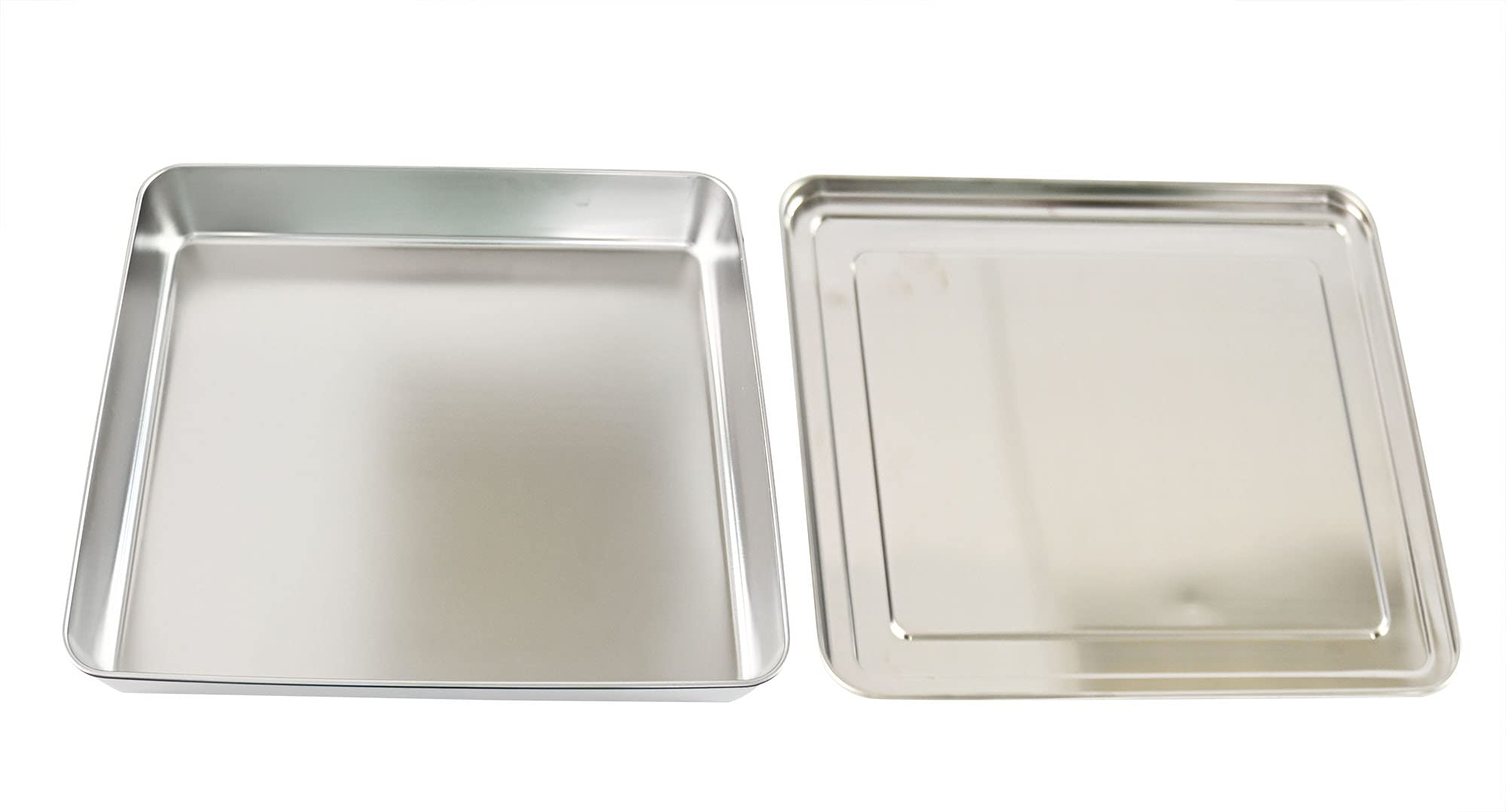 Home-X Stainless-Steel Cake Pan with Lid, Rectangular Cake Pan With Lid, Baking Tray for Cakes, Oven-Safe Pan, Large Metal Baking Pan, 13" L x 11" W x 2 ½” D, Stainless Steel