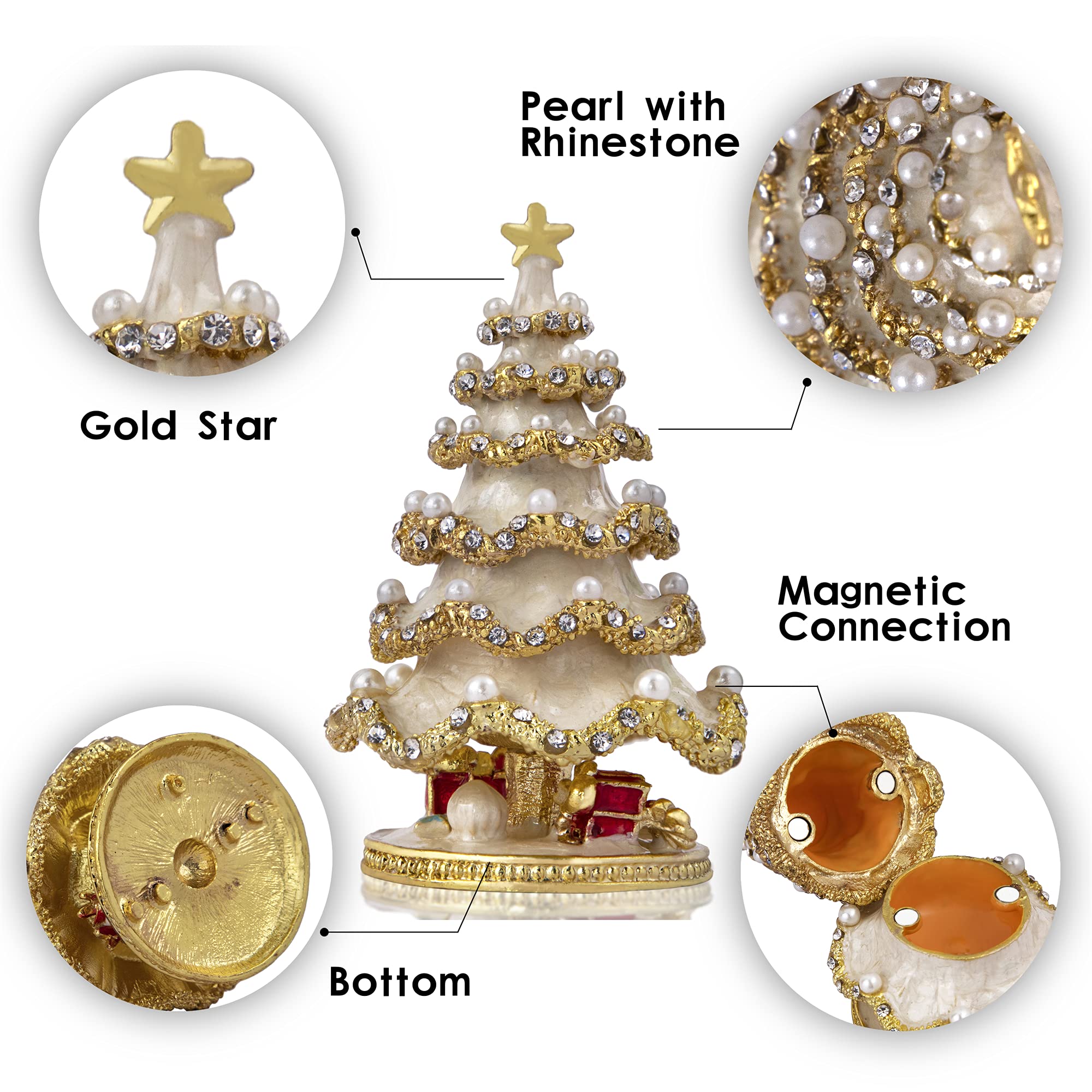 QFkris Christmas Tree Jewelry Trinket Boxes Hand Painted Enameled with Shinning Rhinestones, Ring Holder, A Surprise Gift Christmas Decor