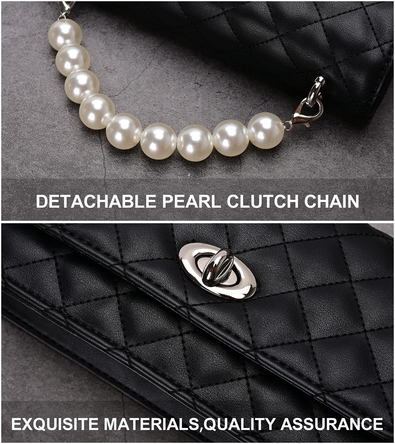 GM LIKKIE Clutch Purse for Women, Evening Envelope Quilted Wallet Bag, Crossbody Foldover Pearl Wedding Shoulder Handbag (Black)
