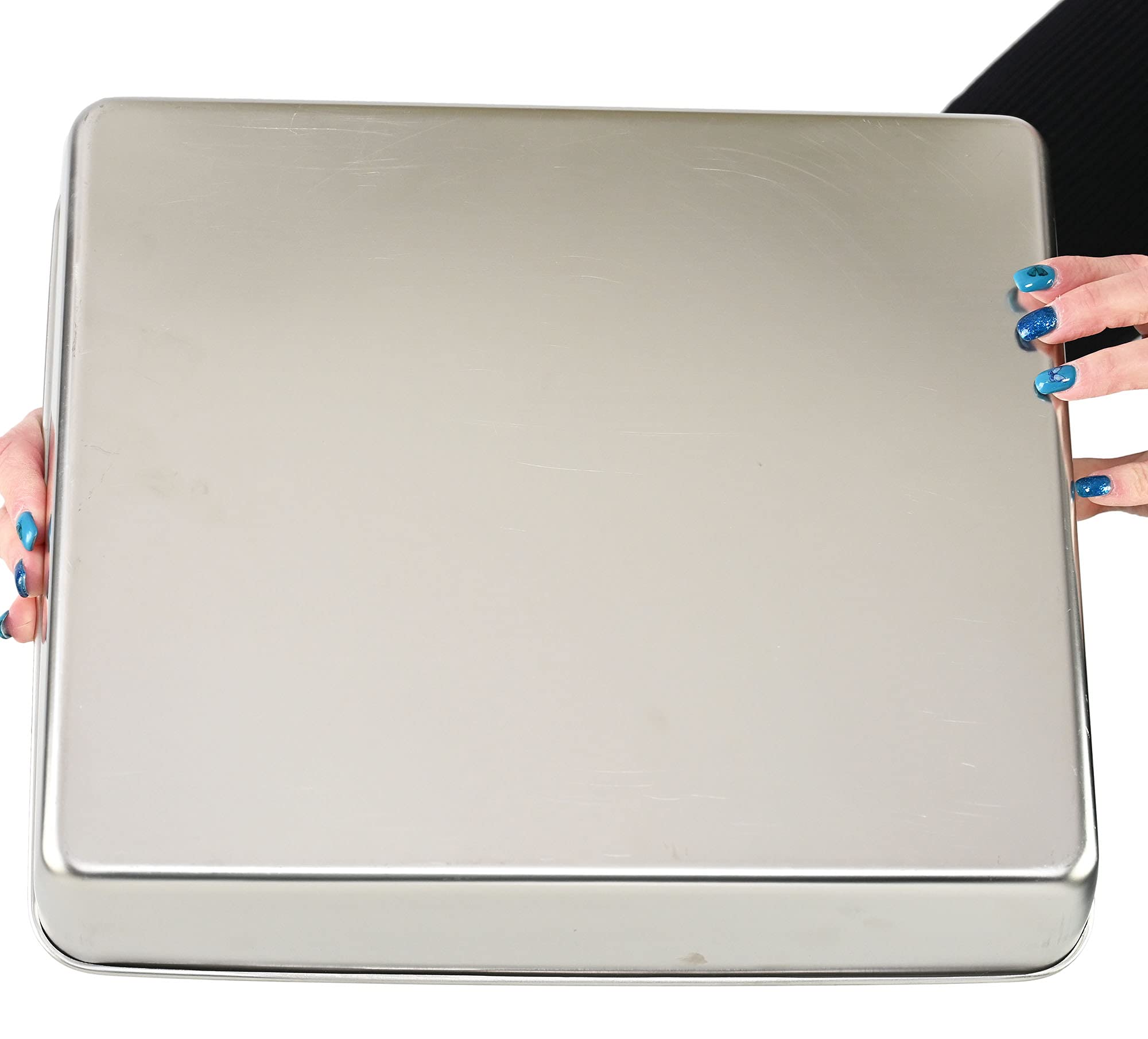 Home-X Stainless-Steel Cake Pan with Lid, Rectangular Cake Pan With Lid, Baking Tray for Cakes, Oven-Safe Pan, Large Metal Baking Pan, 13" L x 11" W x 2 ½” D, Stainless Steel