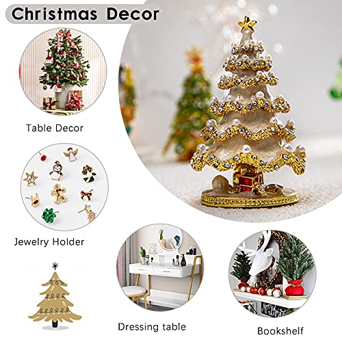 QFkris Christmas Tree Jewelry Trinket Boxes Hand Painted Enameled with Shinning Rhinestones, Ring Holder, A Surprise Gift Christmas Decor