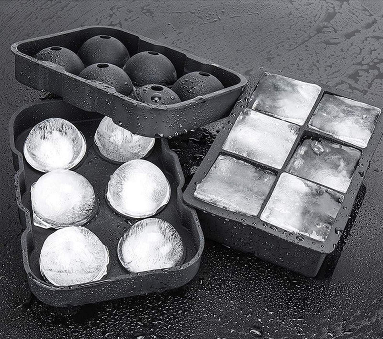 mingpou Ice Cube Tray Set of 3, Makes Diamond,Spherical,Square Shaped Maker Mold, Easy Release BPA Free with Removable Funnel Lid Mold for Chilling Cocktails,Whiskey,Homemade Juice