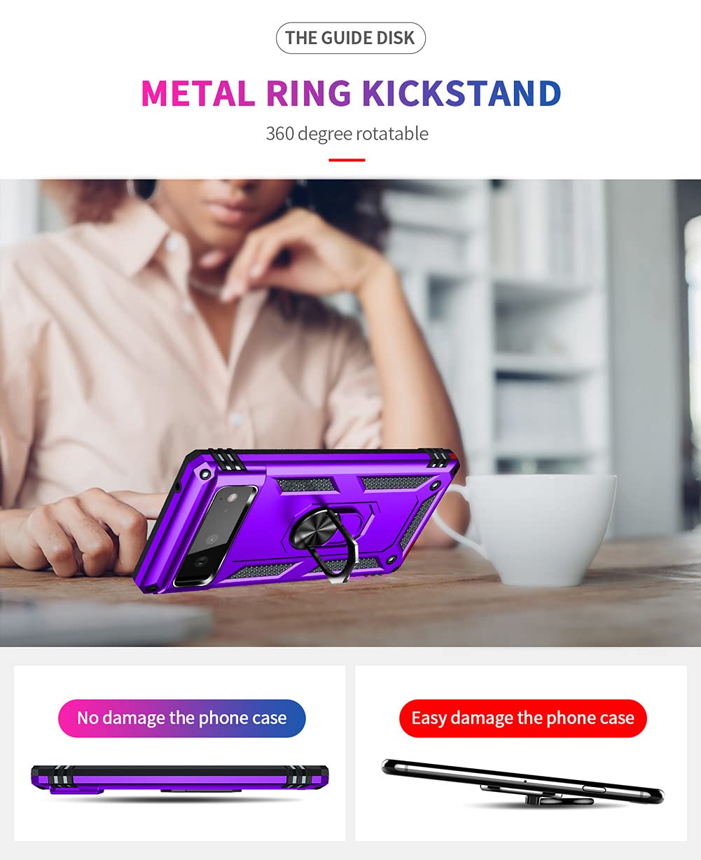 Androgate Designed for Google Pixel 6 Case with HD Screen Protectors, Military-Grade Metal Ring Holder Kickstand 15ft Drop Tested Shockproof Cover Case for Pixel 6 Purple
