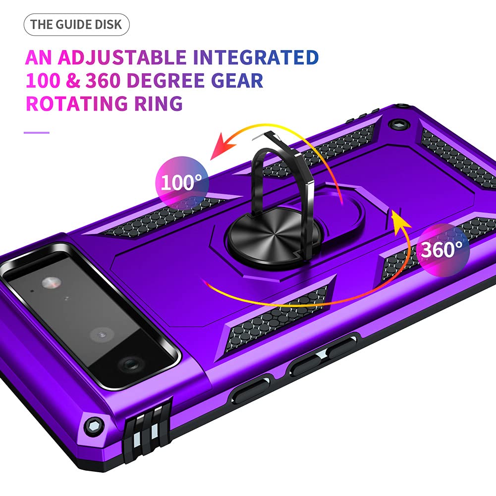 Androgate Designed for Google Pixel 6 Case with HD Screen Protectors, Military-Grade Metal Ring Holder Kickstand 15ft Drop Tested Shockproof Cover Case for Pixel 6 Purple