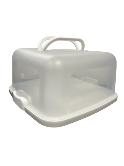 St@llion Plastic Large Square Cake Carrier with Lid Carry Handle and Easy Locking, Storage Container Lockable, Christmas Cookie Box, Trick-or-Treat 35 cm x 15 cm (Pack of 2)