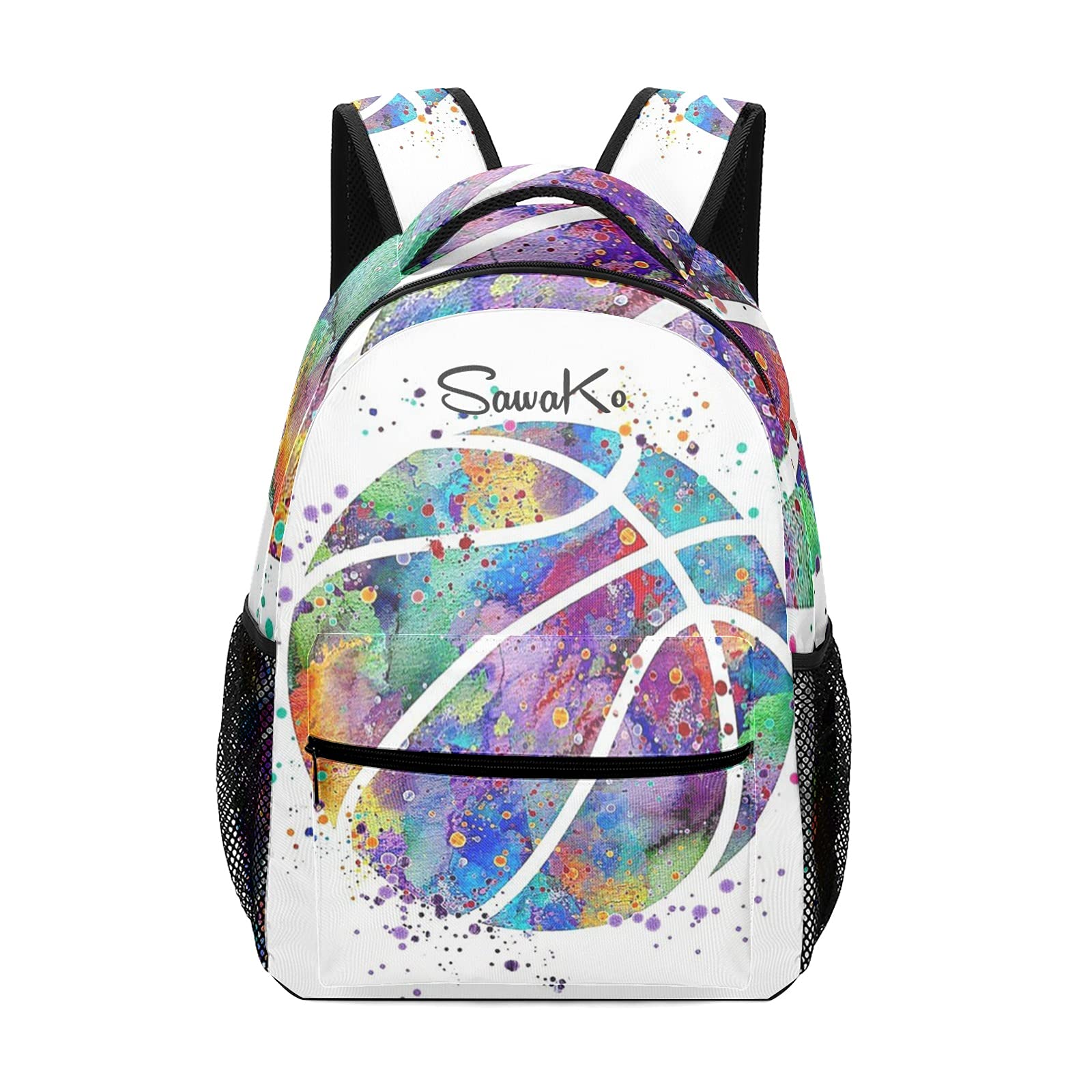 CUXWEOT Basketball Watercolor Art Personalized School Backpack Casual Schoolbag with Name for Boys Girls Gift