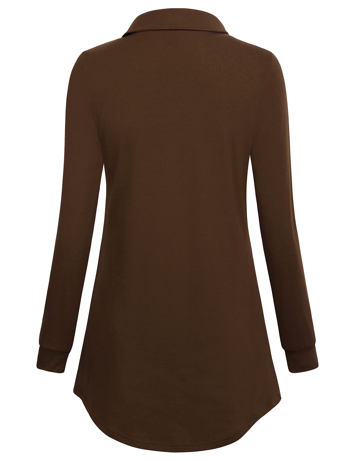 Gaharu Ladies Tunic Tops Winter Sweater for Leggings Lapel Shirts Long Sleeve Collar Blouse Swing Hem Casual Work Sweatshirts Coffee,Medium