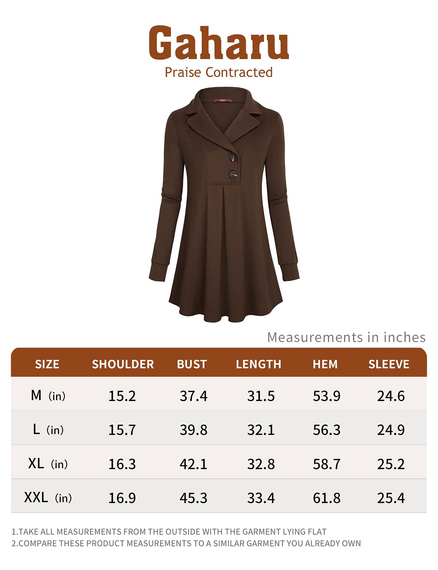 Gaharu Ladies Tunic Tops Winter Sweater for Leggings Lapel Shirts Long Sleeve Collar Blouse Swing Hem Casual Work Sweatshirts Coffee,Medium