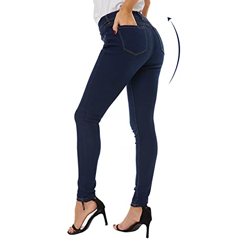 LOUEERA Women' Mid-Rise Skinny Jeans, Stretchy Shaping Leg Jean, Curvy Slim Fit Elastic Waist Denim Pants (Dark Blue 6)