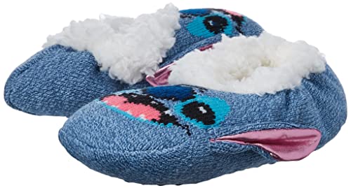 Disney womens Disney Lilo & Stitch Teddy faux fur Slipper Sock, Blue Light, Fits Sock Size 9-11 Fits Shoe Size 4-10.5 US