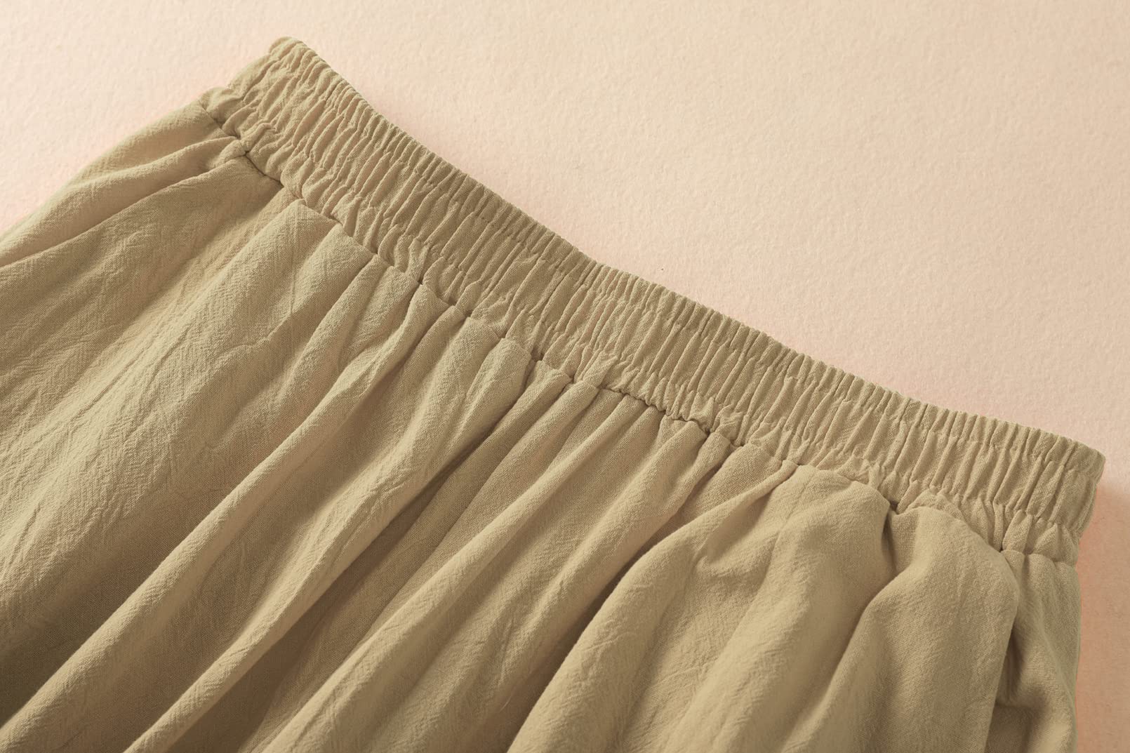 Hisanny Womens Plus Size Linen Pants Wide Leg Palazzo Trousers High Elastic Waist Flowy Culottes with Pockets Khaki XX-Large