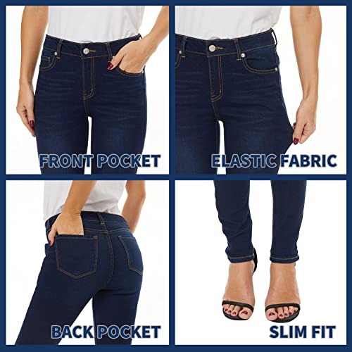 LOUEERA Women' Mid-Rise Skinny Jeans, Stretchy Shaping Leg Jean, Curvy Slim Fit Elastic Waist Denim Pants (Dark Blue 6)