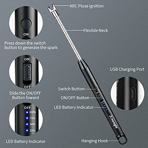 Aneagle Candle Lighter Rechargeable 2 Packs Electric Arc Lighter for Candles with Led Battery Display Screen and Long Flexible Neck USB are Applied to Light Candle Cooking Fireworks Flame
