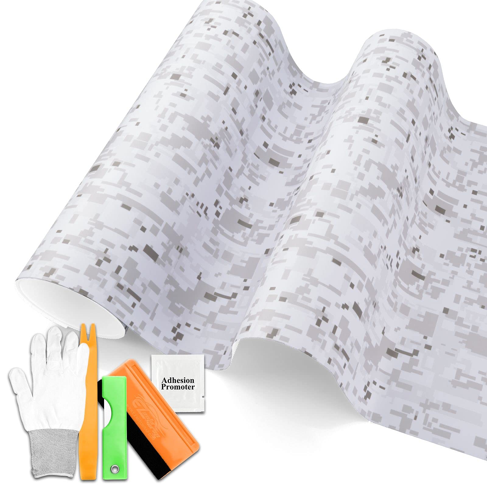 Free Tool Kit White Camouflage Digital Camo Vinyl Wrap Decal Sticker Bubble Free Car Self Adhesive Film - 60"x120" (5FTx10FT)