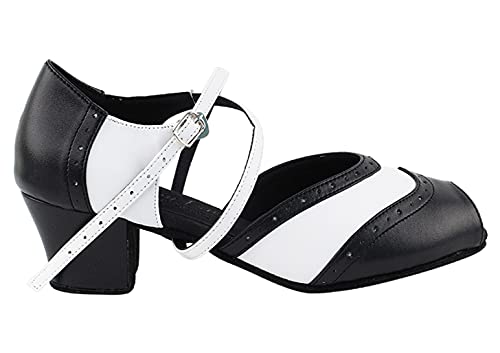 Very Fine Dancesport Shoes Very Fine Ladies Ballroom Salsa Latin Practice Dance Shoes C6035 & 2008 Black White Leather Low Heel Comfortable (C6035 1.6In Cuban Heel, Numeric_7)