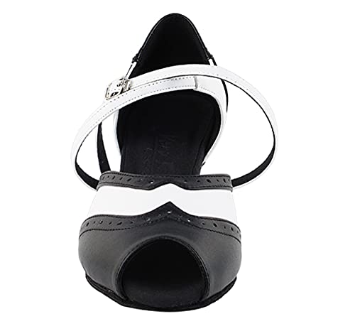 Very Fine Dancesport Shoes Very Fine Ladies Ballroom Salsa Latin Practice Dance Shoes C6035 & 2008 Black White Leather Low Heel Comfortable (C6035 1.6In Cuban Heel, Numeric_7)