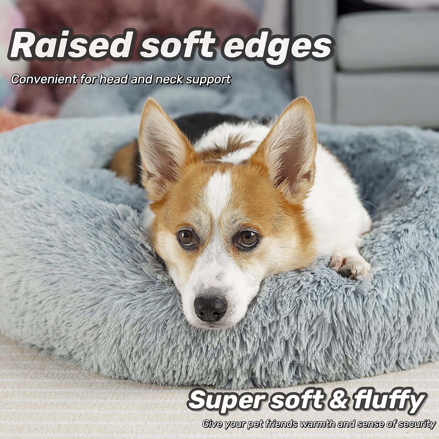 Raimaiso Anti Anxiety Round Fluffy Plush Faux Fur Warm Washable Dog Bed & Cat Bed, Original Bed for Small Medium Large Pets,Used to Relieve Joints and Improve Sleep(20"/24"/27'') (24", Light Grey)