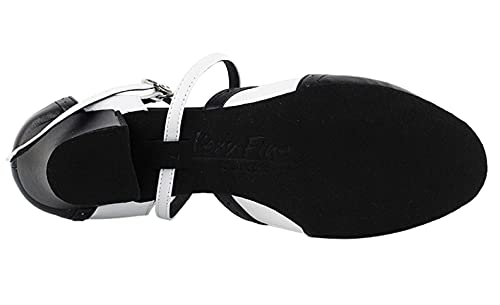 Very Fine Dancesport Shoes Very Fine Ladies Ballroom Salsa Latin Practice Dance Shoes C6035 & 2008 Black White Leather Low Heel Comfortable (C6035 1.6In Cuban Heel, Numeric_7)