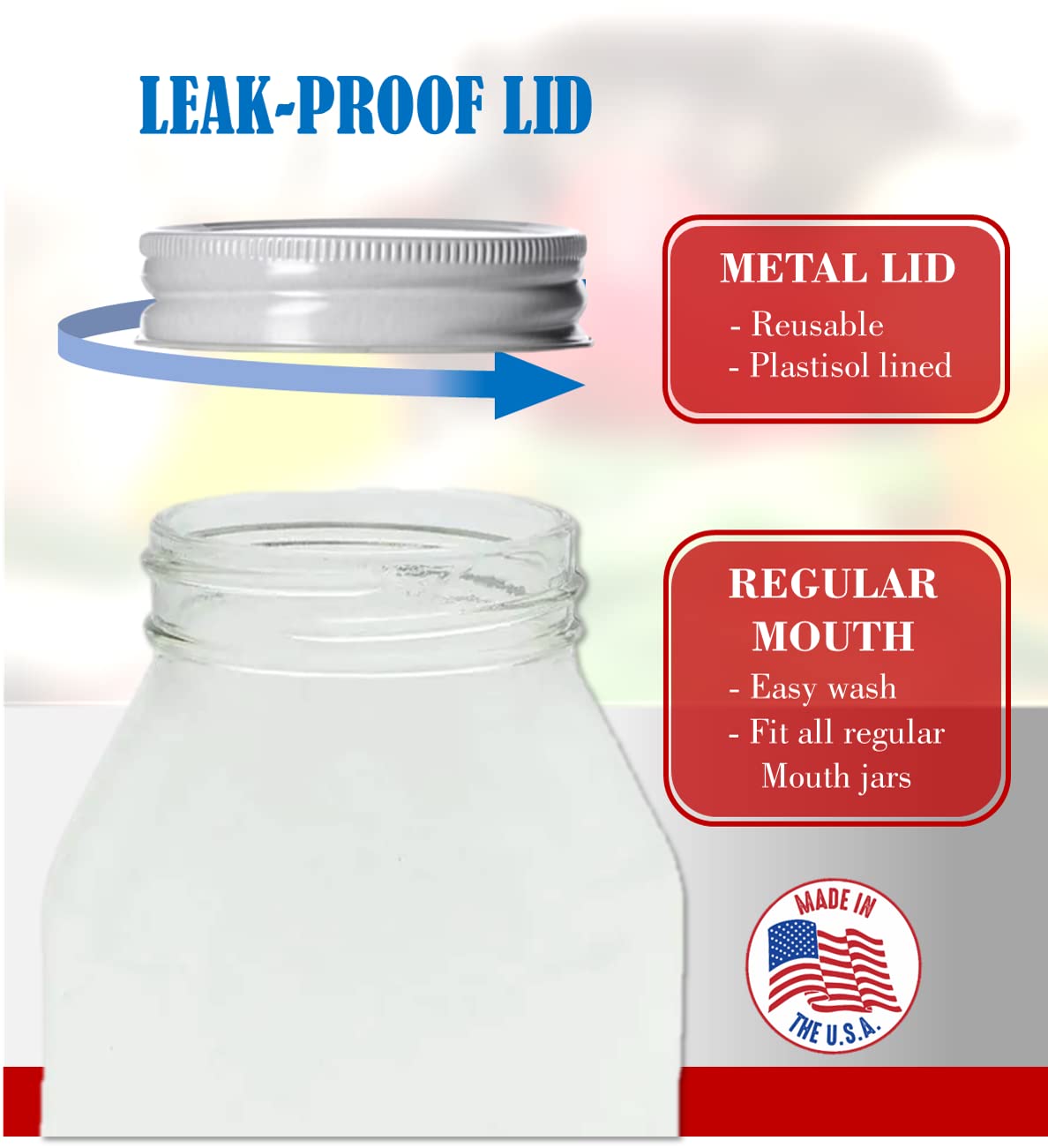 JOE'S Regular Mouth Mason Jars 32oz [12 Pack] - Quart Size Jars with White Metal Lids, Ideal for Fermenting, Pickling, Storage, DIY Decors and Projects