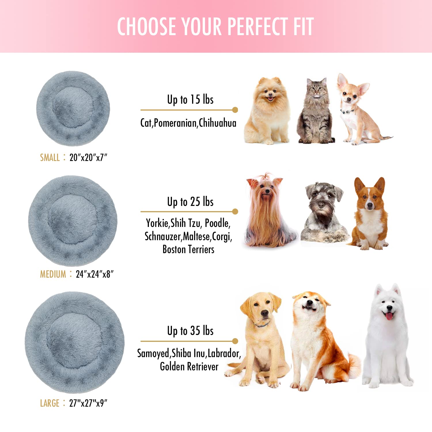 Raimaiso Anti Anxiety Round Fluffy Plush Faux Fur Warm Washable Dog Bed & Cat Bed, Original Bed for Small Medium Large Pets,Used to Relieve Joints and Improve Sleep(20"/24"/27'') (24", Light Grey)