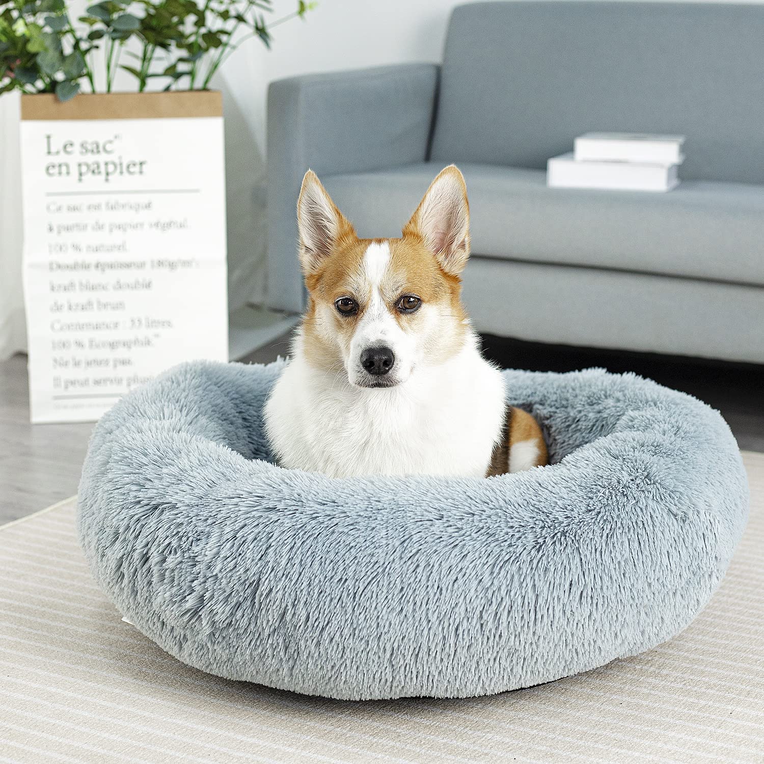 Raimaiso Anti Anxiety Round Fluffy Plush Faux Fur Warm Washable Dog Bed & Cat Bed, Original Bed for Small Medium Large Pets,Used to Relieve Joints and Improve Sleep(20"/24"/27'') (24", Light Grey)