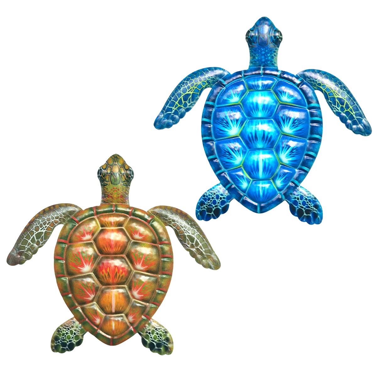 HHgrowe 11.8 inches Metal Sea Turtle Wall Decor Indoor and Outdoor Wall Sculptures Decorations Bedroom Garden Patio Porch or Fence 2 PCS …