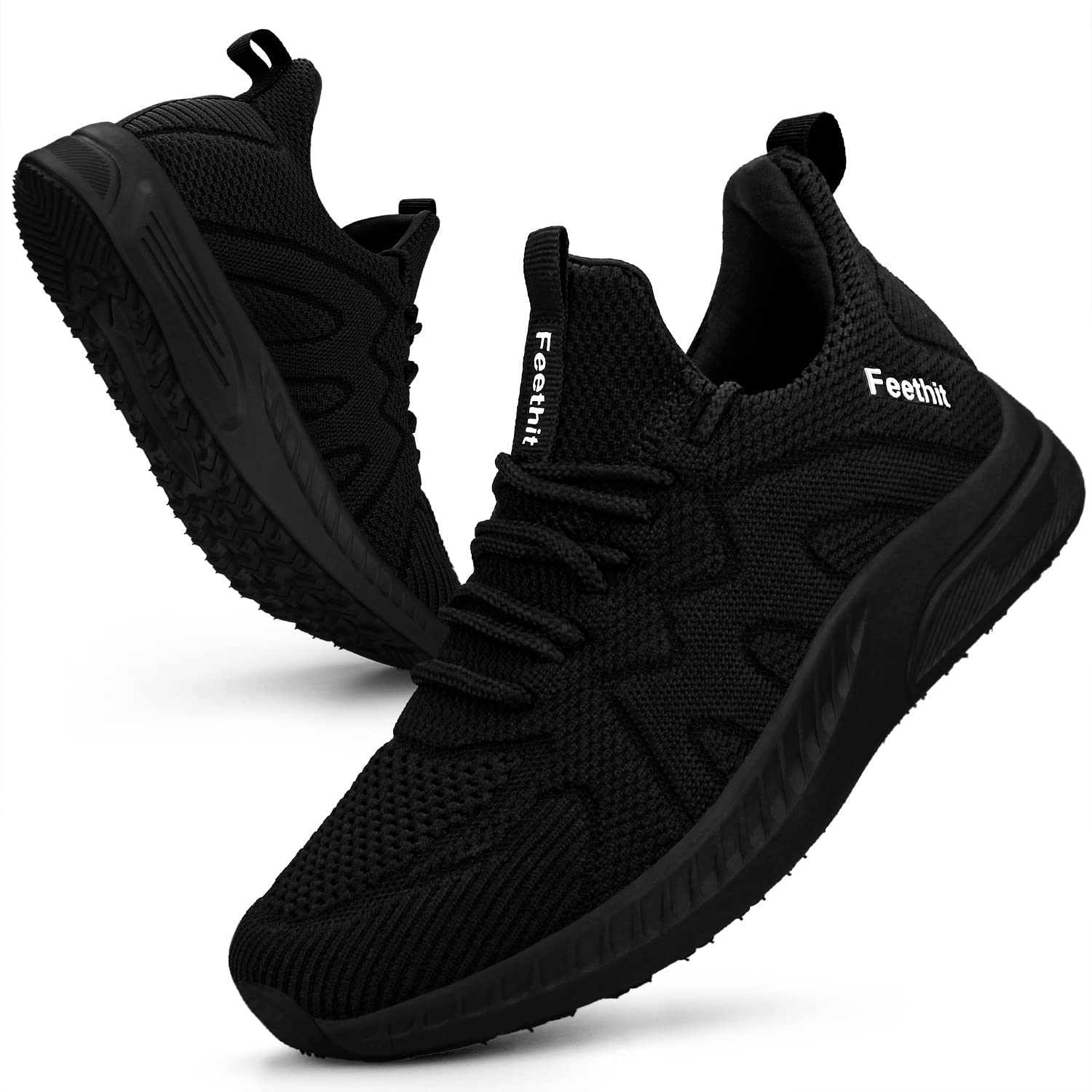 Feethit Running Shoes for Women Workout Sneakers with Breathable Mesh Lightweight Wide Walking Shoes for Tennis Gym Travel Work Black Size 9.5