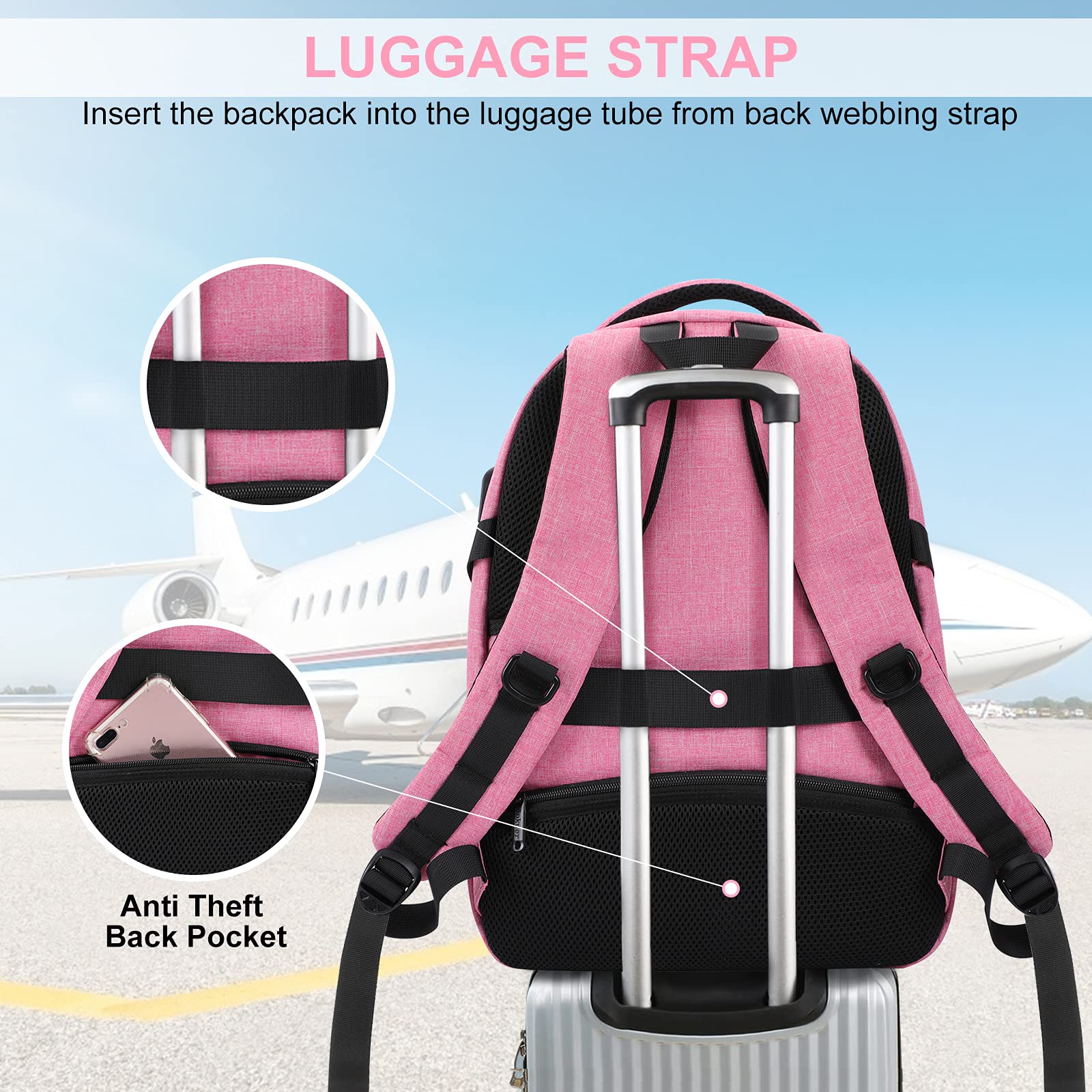 ANKUER Backpacks for Women, Backpack Fits Up 15.6 in Laptop Backpack for Travel, Backpacks with USB Charging Port, Work Business Backpack for School (Pink)