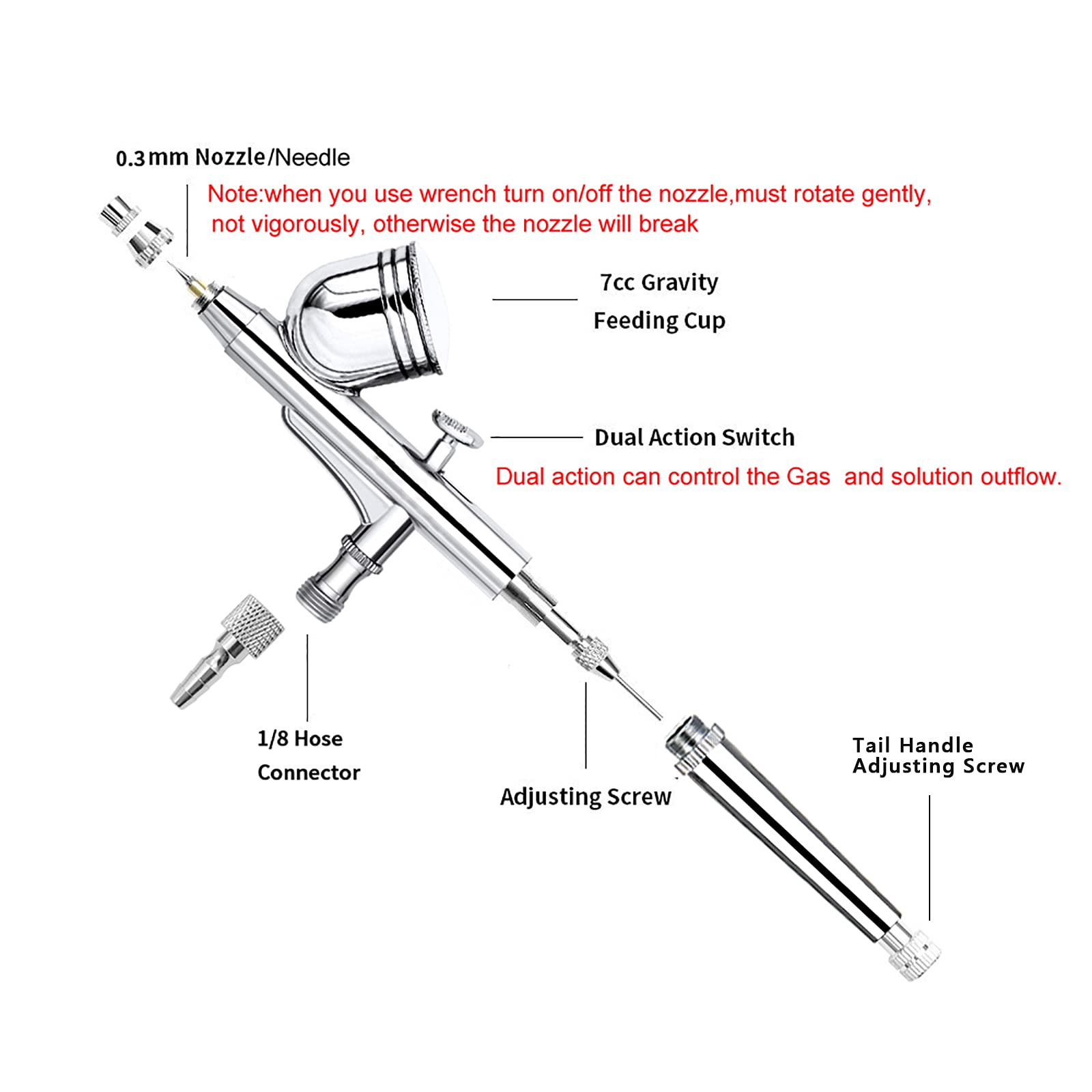 Gravity Feed Dual-Action Airbrush Spray Gun Kit Trigger Spray Gun for Art Craft Model Paint Spraying Hobby 0.3MM 7CC Air Brush