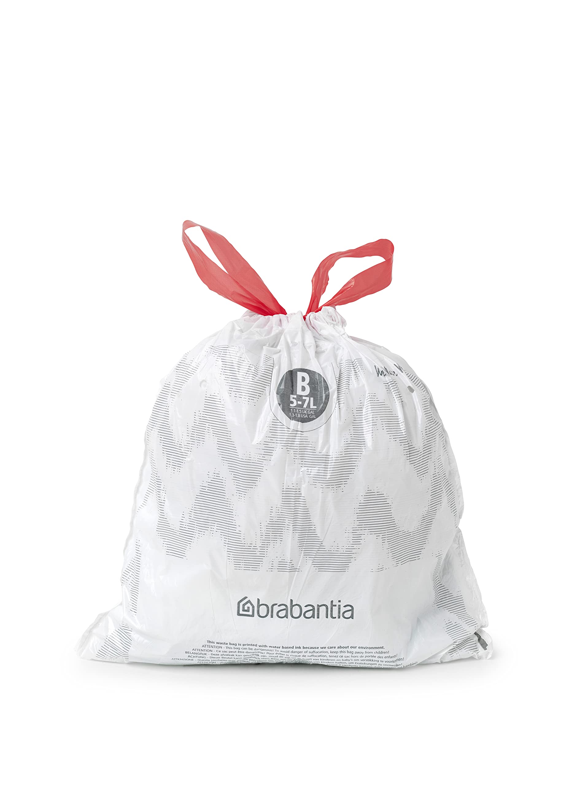 Brabantia PerfectFit Trash Bags (Size B/1.3 Gal) Thick Plastic Trash Can Liners with Drawstring Handles (40 Bags)