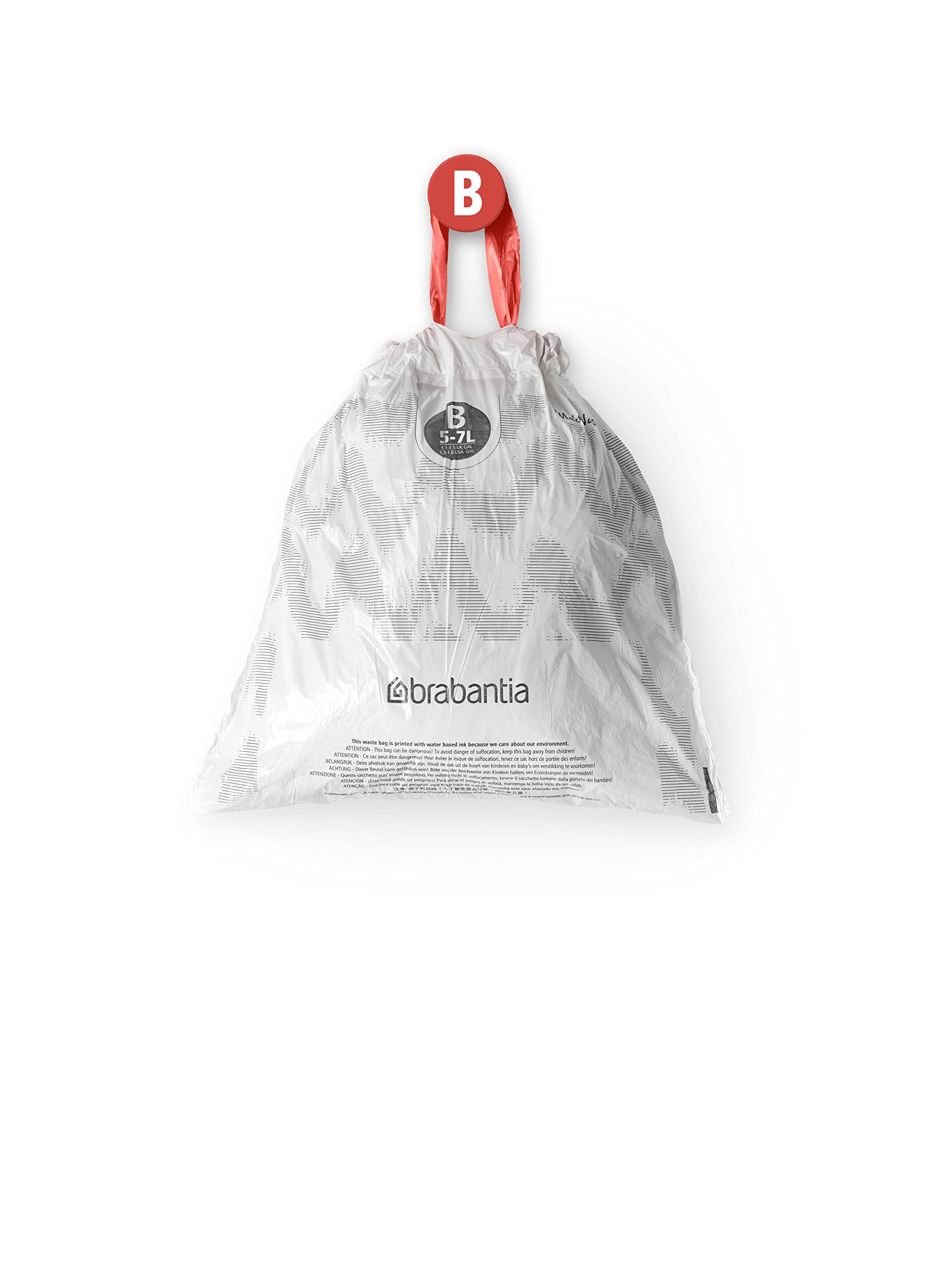 Brabantia PerfectFit Trash Bags (Size B/1.3 Gal) Thick Plastic Trash Can Liners with Drawstring Handles (40 Bags)