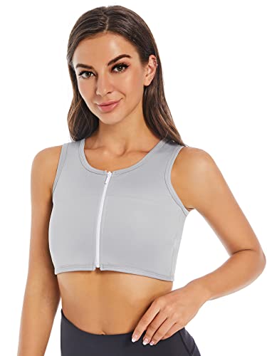ZWOT Women Chest Binder Tomboy FTM Transgender Binder Zip Up Half Breathable Lightweight Elastic Binder Trans