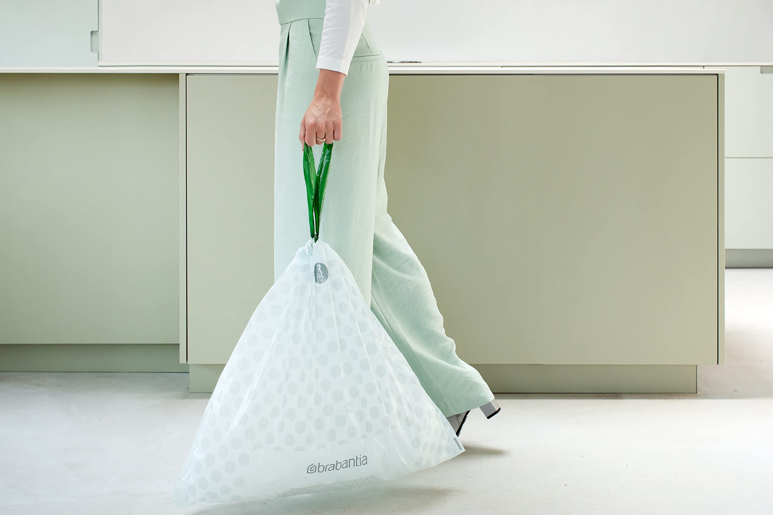 Brabantia PerfectFit Trash Bags (Size B/1.3 Gal) Thick Plastic Trash Can Liners with Drawstring Handles (40 Bags)
