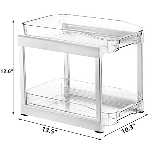 Peohud 2-Tier Under Sink Organizer, Double Sliding Cabinet Basket Organizer Drawer, Easy Access Pull Out Bathroom Vanity Counter Tray, Multi-purpose Storage Bins Rack for Kitchen Office Pantry Dorm