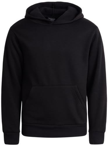 Quad Seven Boys' Fleece Jogger Set - 2 Piece Basic Solid Pullover Hoodie and Cargo Pocket Sweatpants (Size: 8-18), Size 8-10, Black
