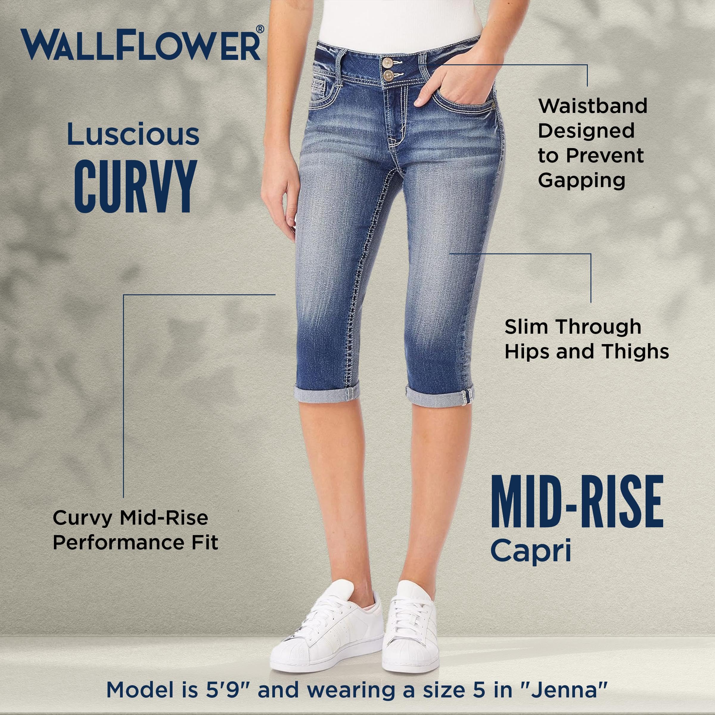WallFlower Women's Luscious Curvy 17" Capri Mid-Rise Insta Stretch Juniors (Standard and Plus), Betsy, 9