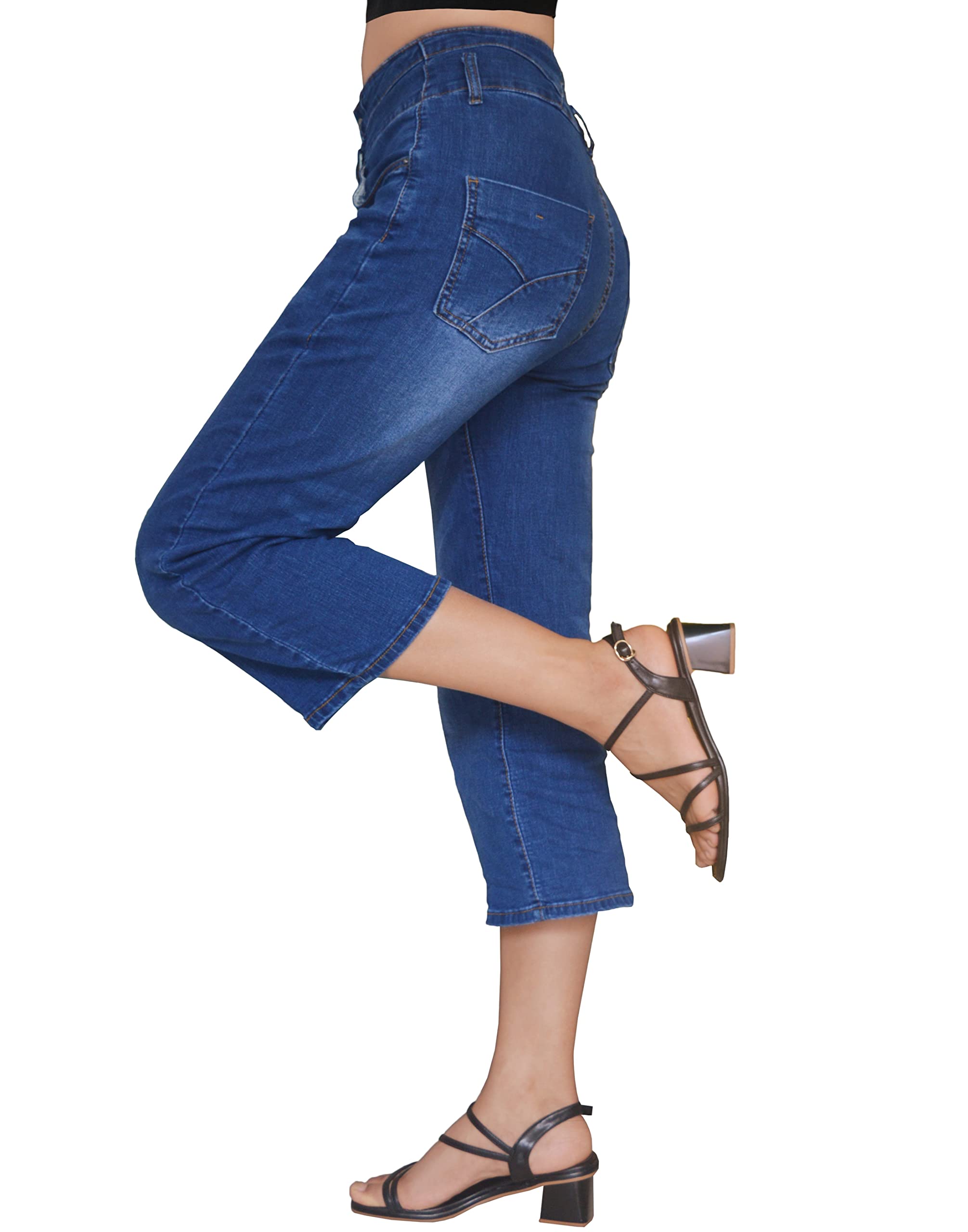 Slarkydog Women's Wid Leg Cropped Jeans High Rise Straight Leg Denim Jean Plain Pattern Loose Pants, Dark Blue, Size 14
