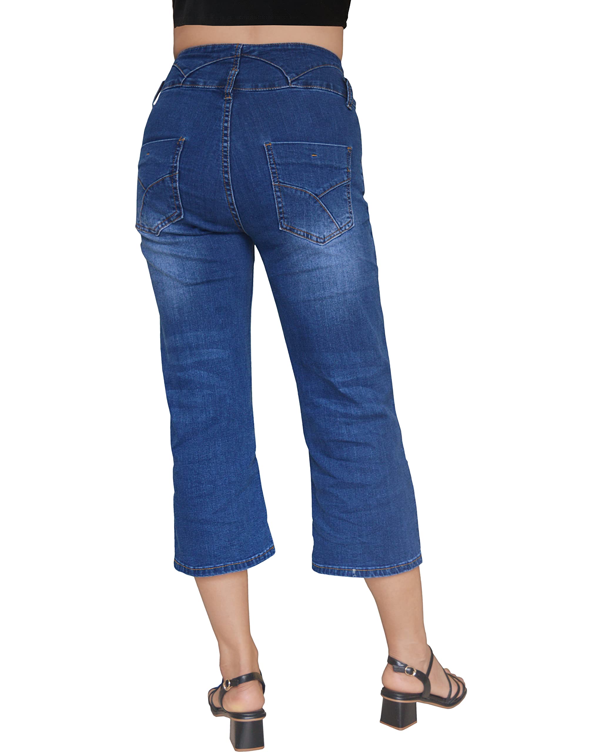 Slarkydog Women's Wid Leg Cropped Jeans High Rise Straight Leg Denim Jean Plain Pattern Loose Pants, Dark Blue, Size 14