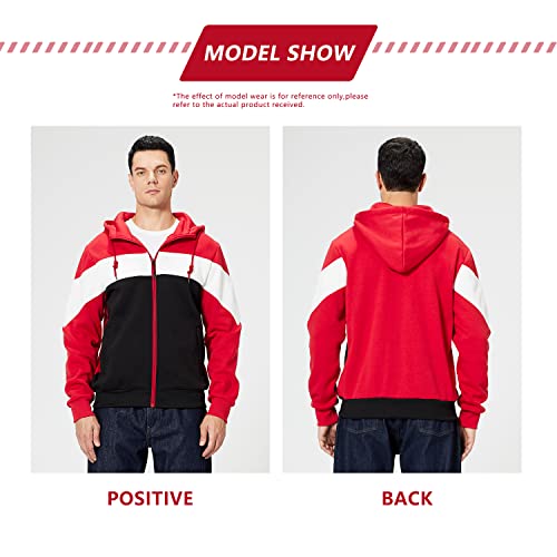 CALUOMATT Men Sweatshirt Zip Warm Hoodies Cozy Loose Jacket Hooded Outwear with Pockets Red XL