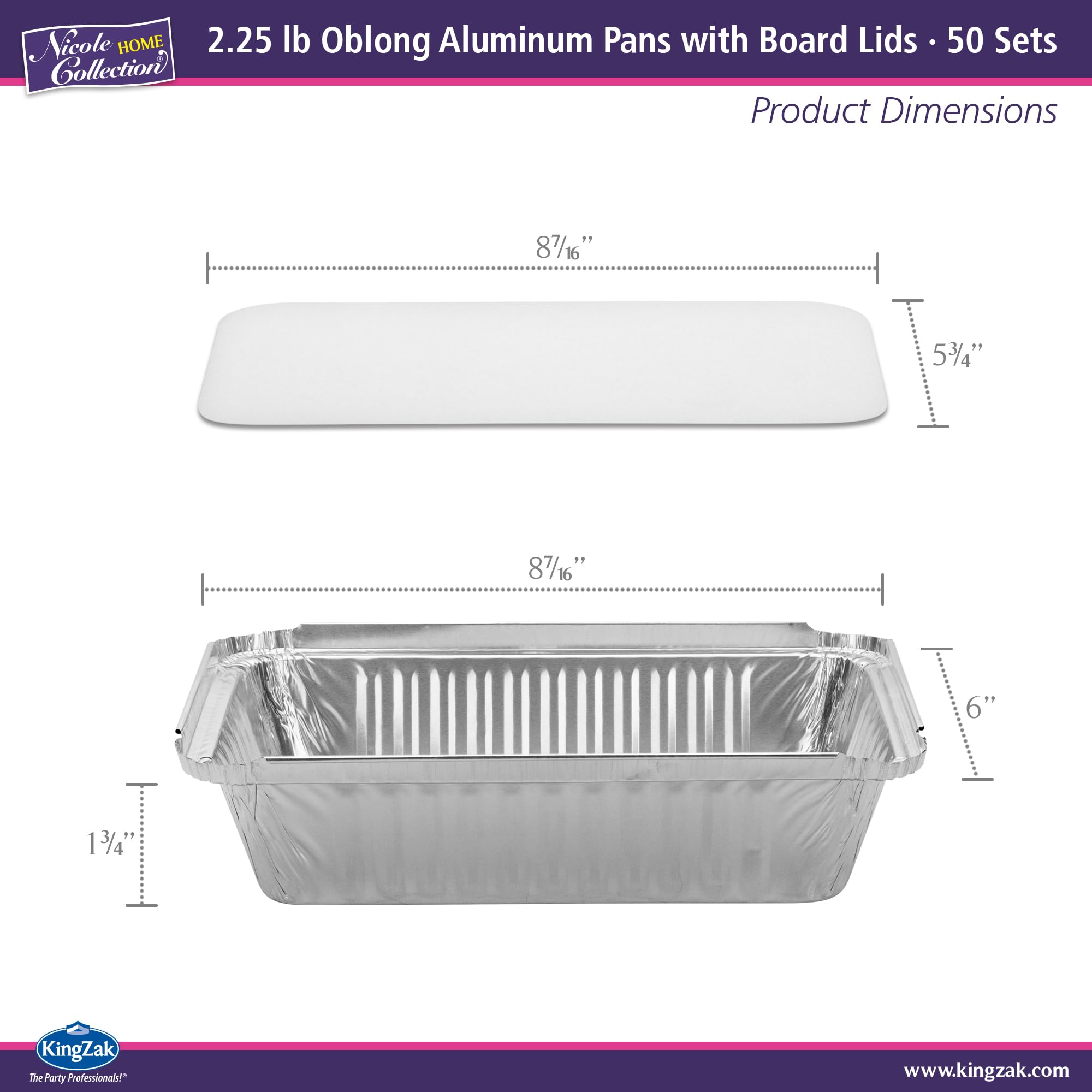 Aluminum Pans With Lids - 50 Count - 2.25LB (8.5"x6") Oblong Pans - To Go Containers With Lids - Disposable Tin Foil Pans - Perfect For Catering, Meal Prep, Baking, Freezer Safe
