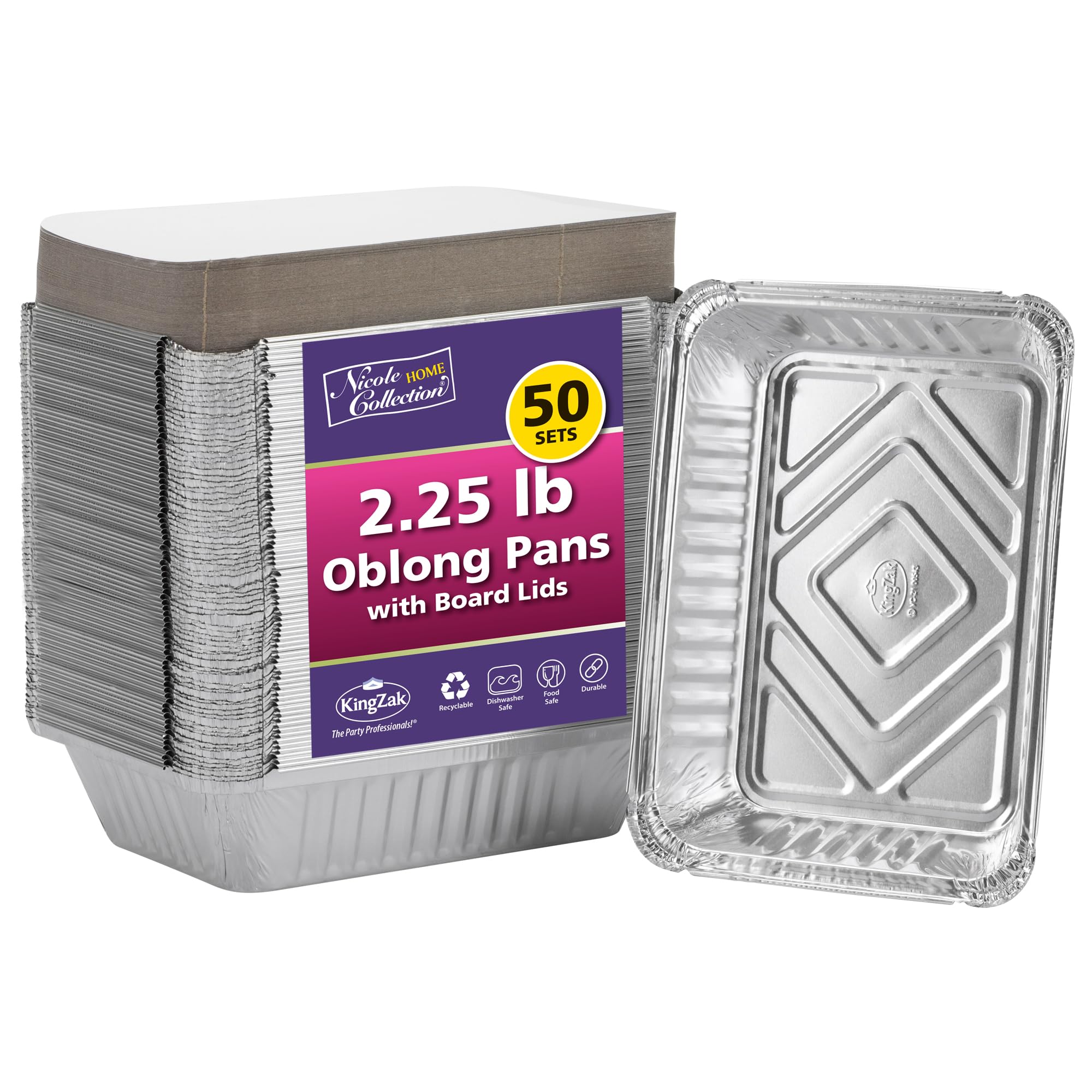 Aluminum Pans With Lids - 50 Count - 2.25LB (8.5"x6") Oblong Pans - To Go Containers With Lids - Disposable Tin Foil Pans - Perfect For Catering, Meal Prep, Baking, Freezer Safe