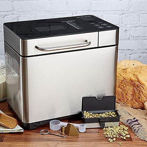 KBS Large 17-in-1 Bread Machine, 2LB All Stainless Steel Bread Maker with Auto Fruit Nut Dispenser, Nonstick Ceramic Pan, Full Touch Panel Tempered Glass, Reserve& Keep Warm Set, Oven Mitt and Recipes