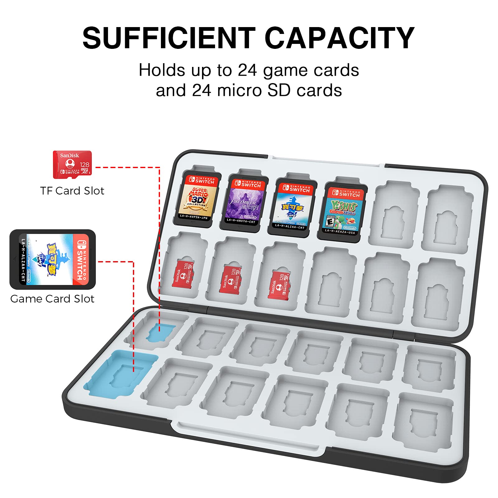 HEIYING Switch Game Card Case for Nintendo Switch & OLED & Lite,Custom Pattern Memory Storage Holder with 24 Game Card Slots and 24 Micro SD Cards Slots