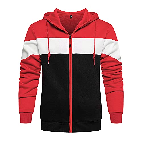 CALUOMATT Men Sweatshirt Zip Warm Hoodies Cozy Loose Jacket Hooded Outwear with Pockets Red XL